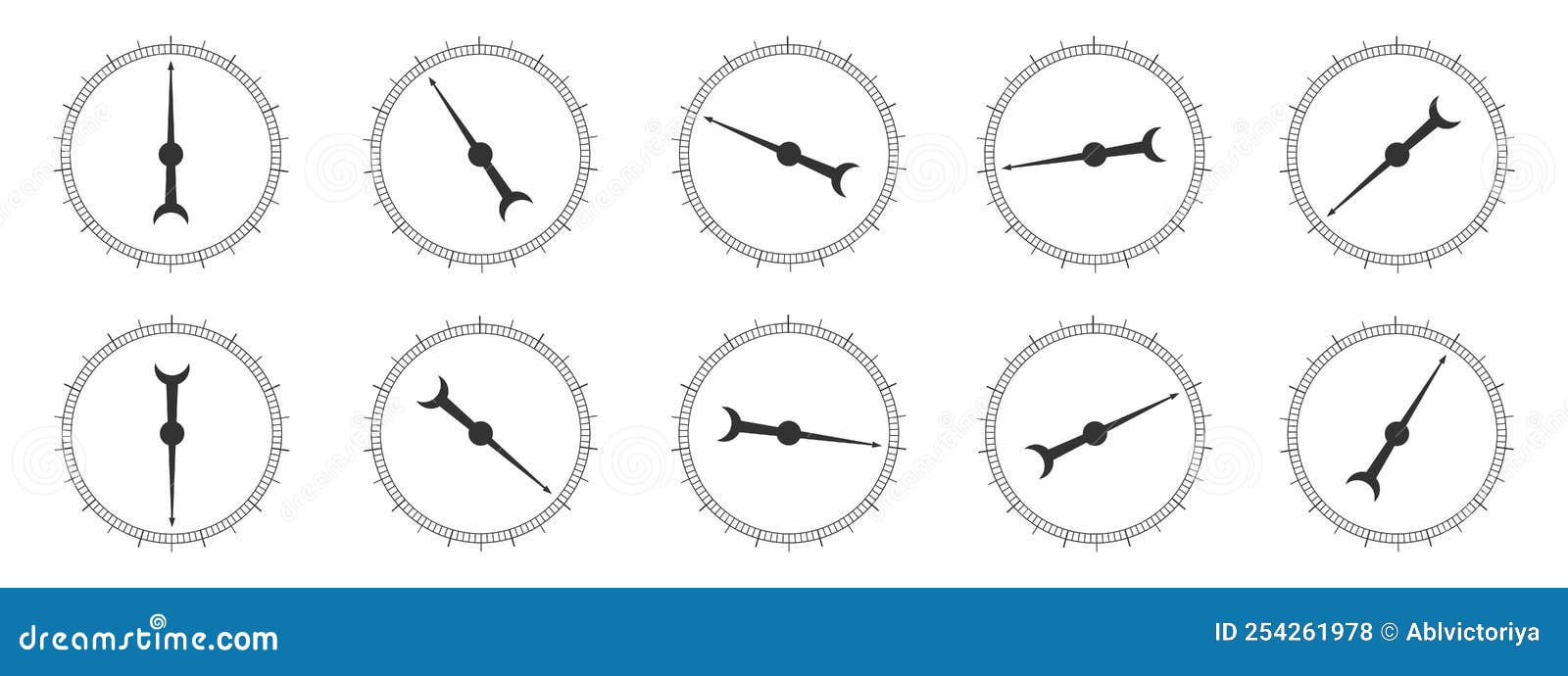 Set of Round Measuring Scales with Rotating Arrows. Collection of 360 ...
