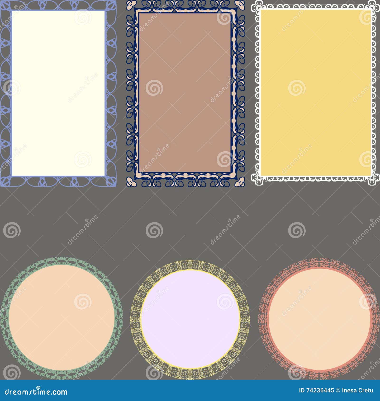 Set of Round and Rectangle Vintage Frames Stock Vector - Illustration ...