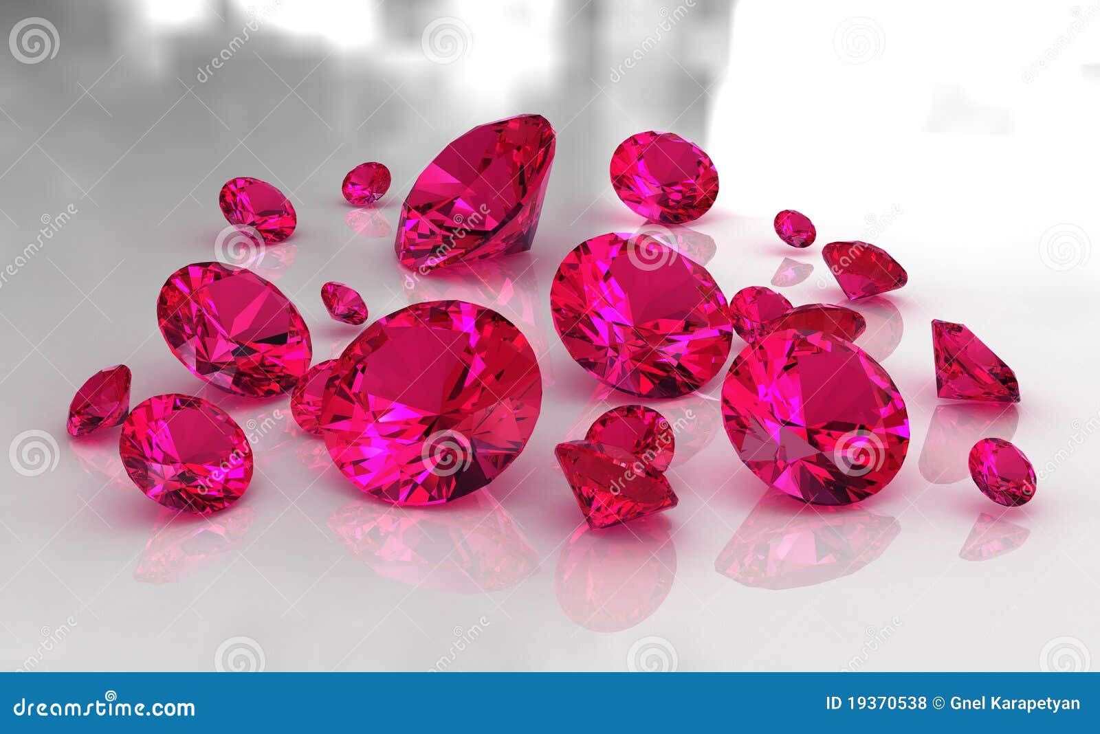 Set of Round Red Ruby Stones on Glossy Surface Stock Illustration ...