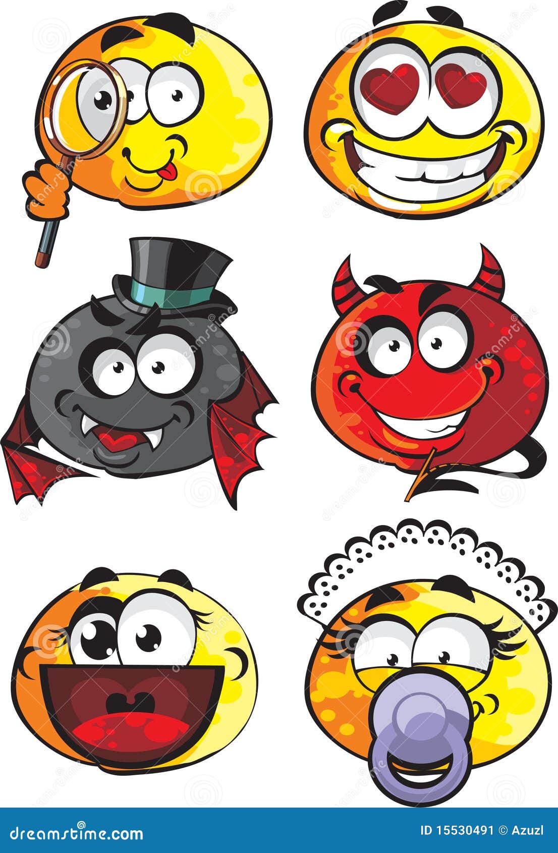Set of Round Smiles Emotions Stock Illustration - Illustration of black ...