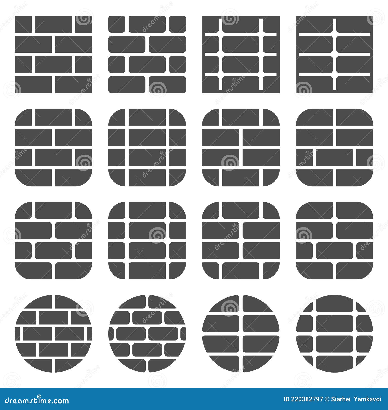 Set of Round and Square Brick Wall Icons. Isolated Vector Illustrations ...