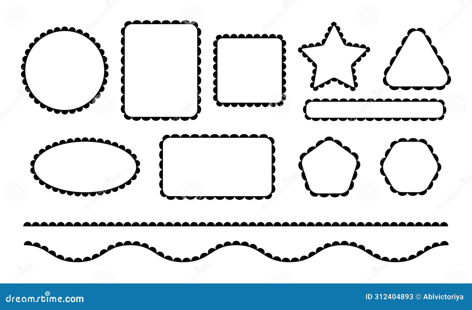 Frames Scalloped Vector Corrugated Bento Grid Shapes Set. Scallop Frame ...