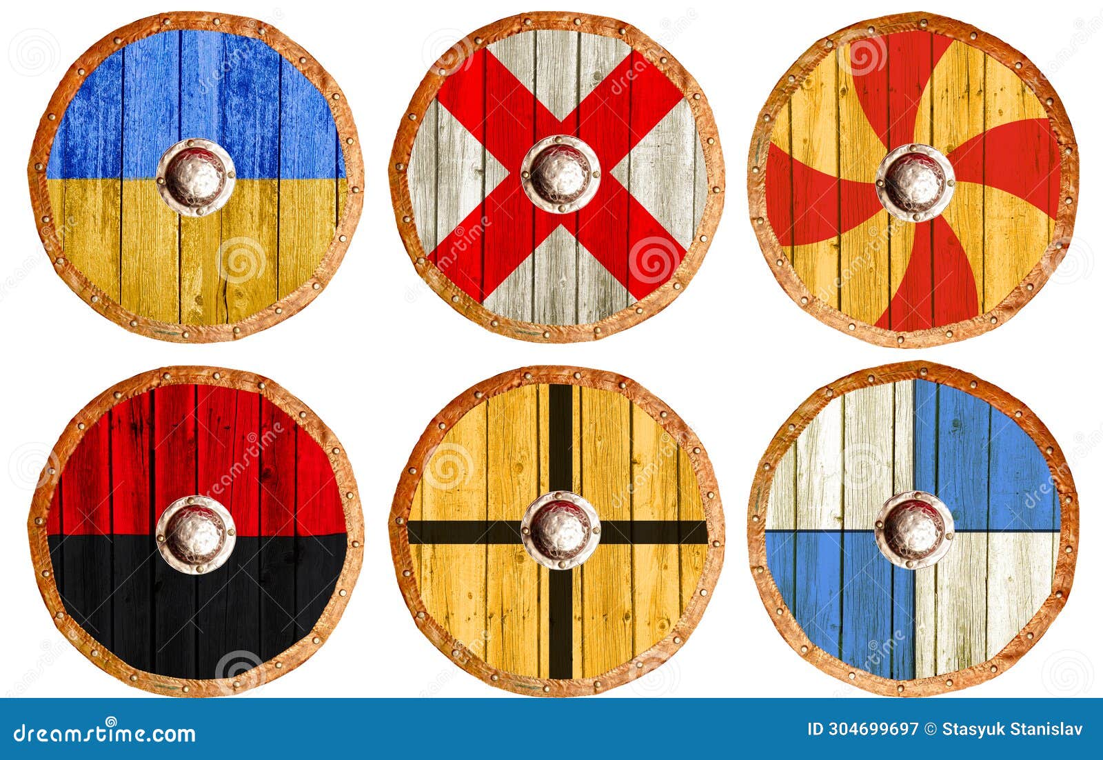 Set Round Traditional Shields with Viking or Knights Pattern Stock ...