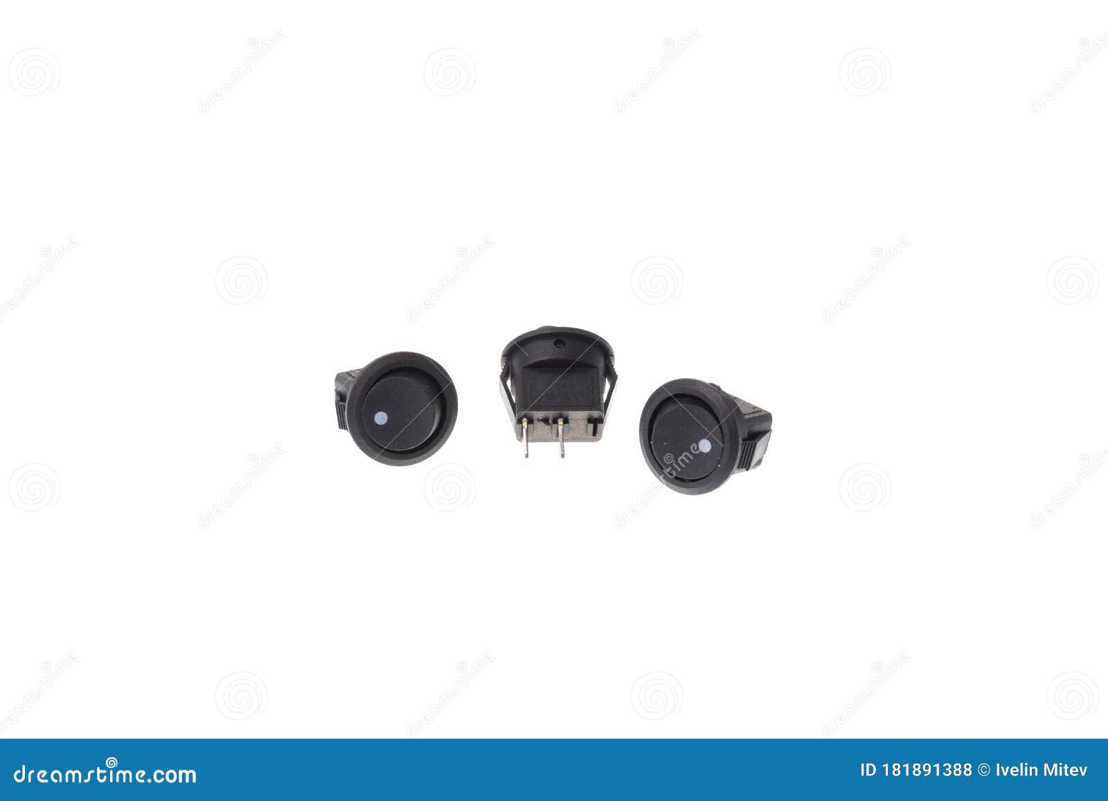 Set of Round Two Position Black Push Toggle Switch, Isolated on White ...
