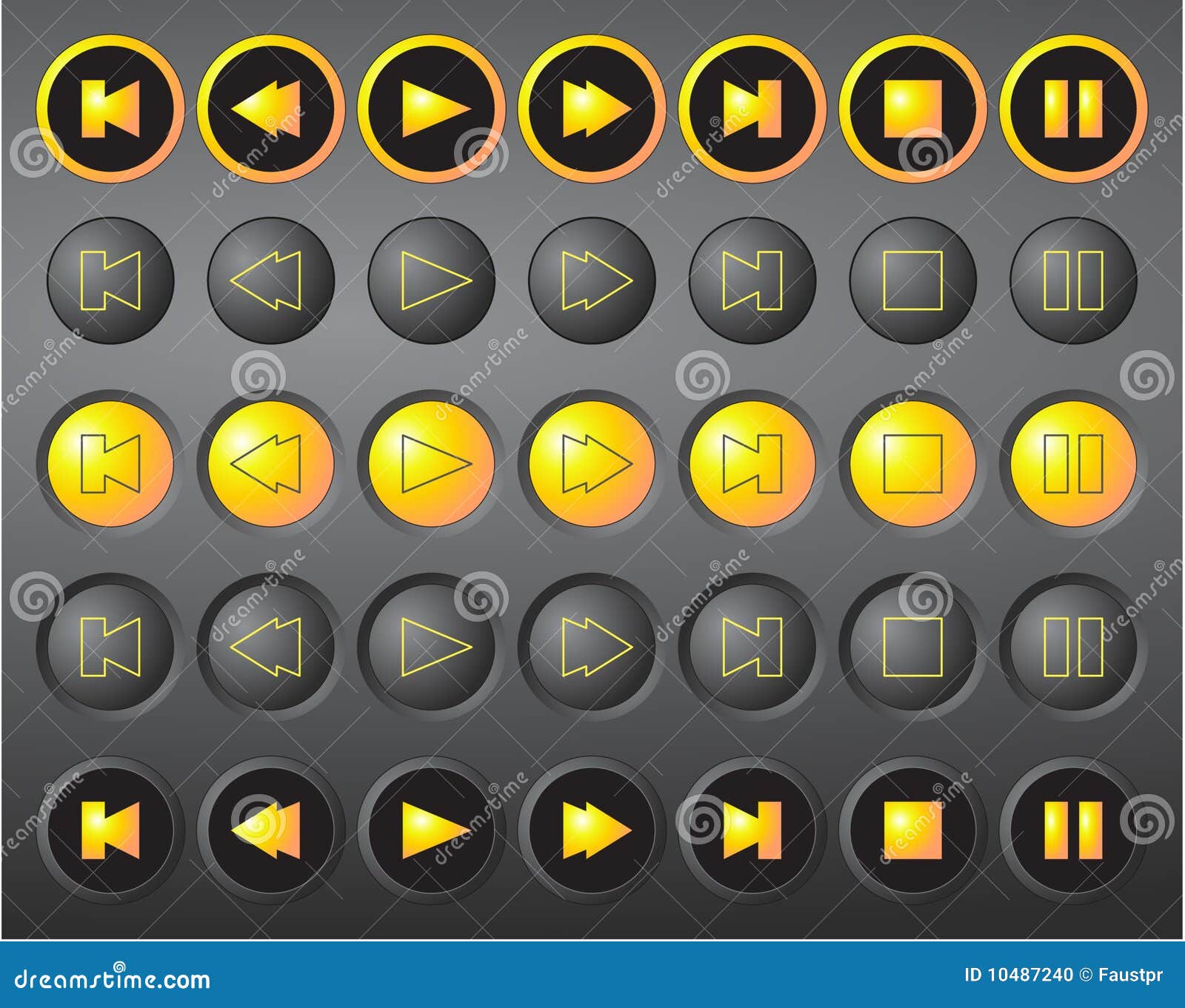 A Set of Round Vector Media Buttons Stock Vector - Illustration of ...