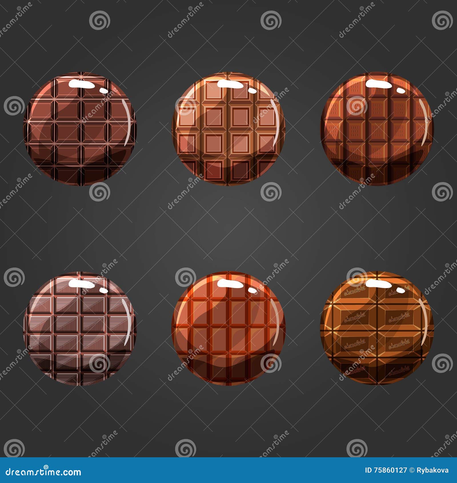 Set of Round Volume Chocolate Buttons Stock Illustration - Illustration ...