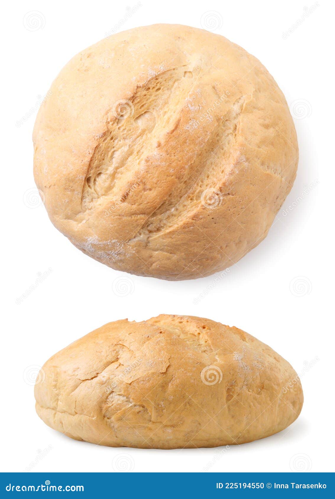 Set of Round Wheat Bread on a White Background. Isolated Stock Photo ...