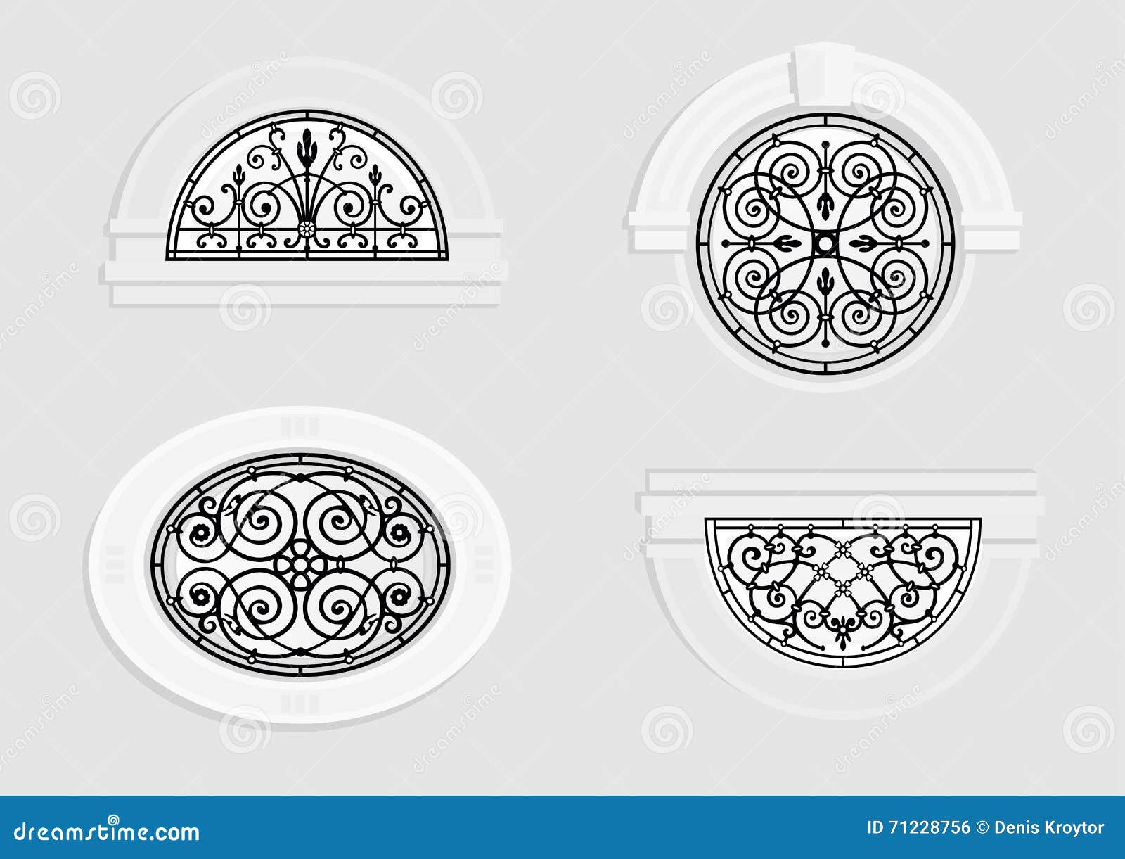 Set Round Windows with Wrought Stock Vector - Illustration of ...