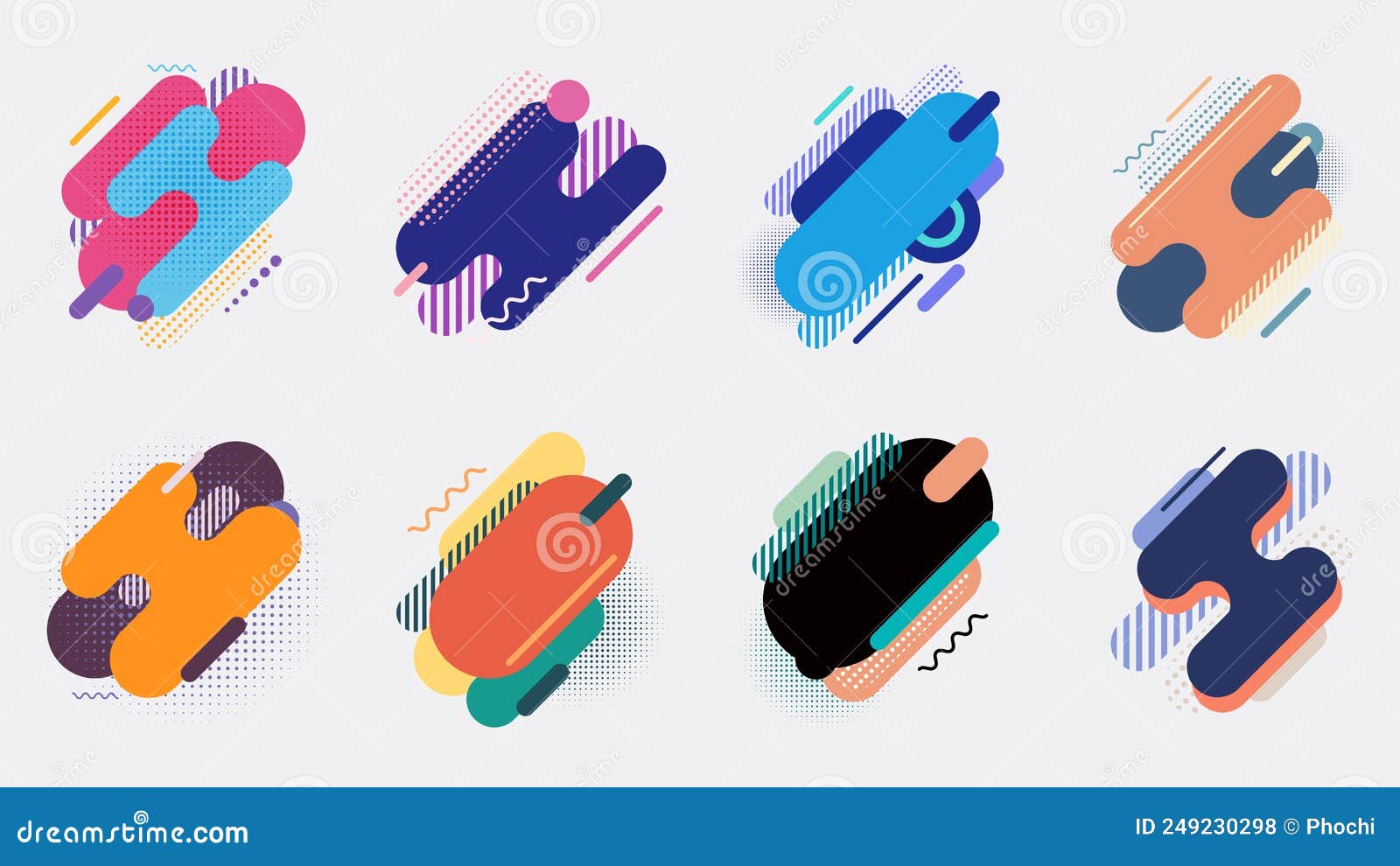 Set of Rounded Lines Geometric Elements Isolated on White Background ...