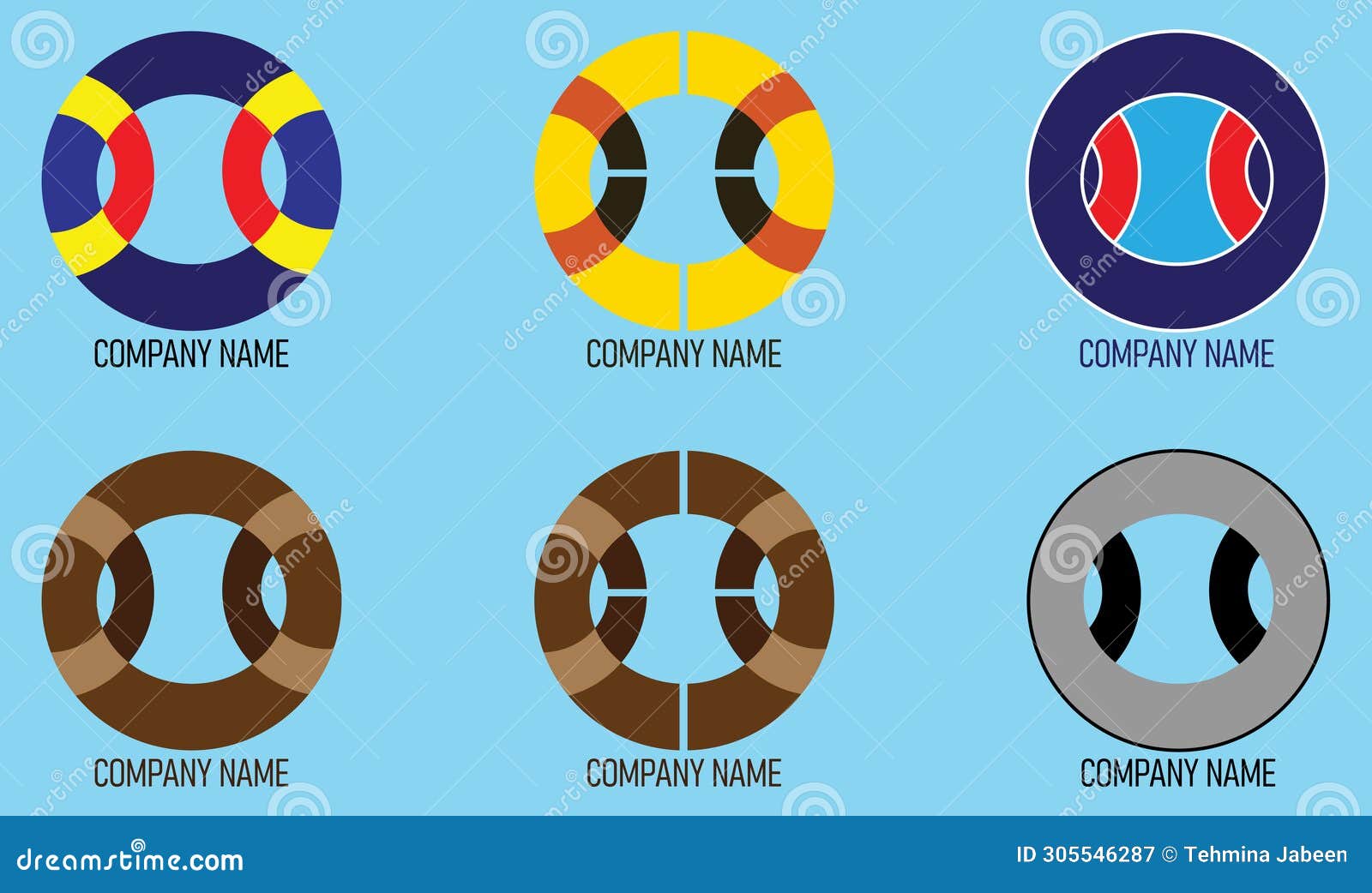 Set of Rounded Shape 6 Logos with Different Styles, Colors and Company ...