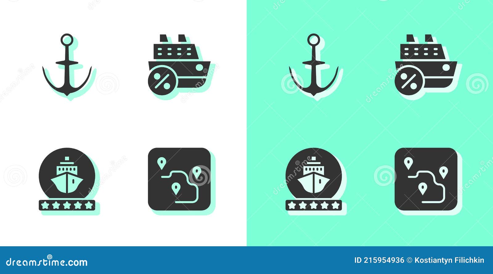 Set Location With Anchor, Submarine, Periscope And Compass. Business ...