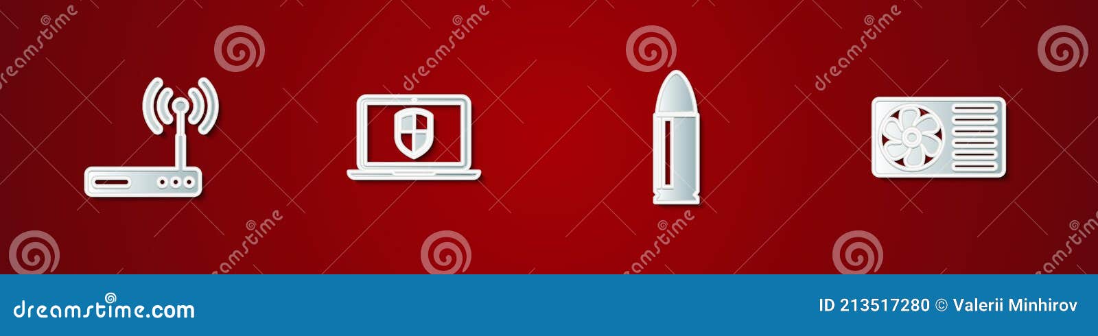 Set Router and Wi-fi, Laptop with Shield, Bullet and Air Conditioner ... Set Router and Wi-fi, Laptop with Shield, Bullet and Air Conditioner ...