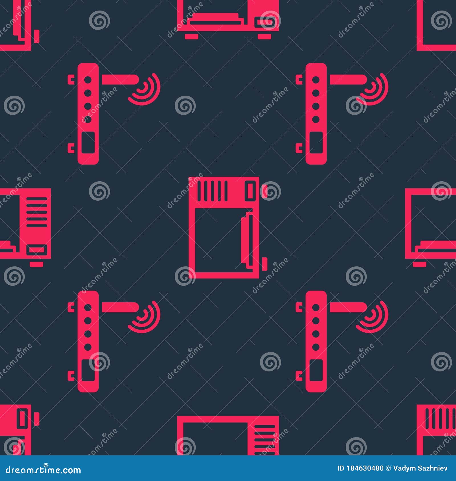 Set Router and Wi-fi Signal and Microwave Oven on Seamless Pattern ...