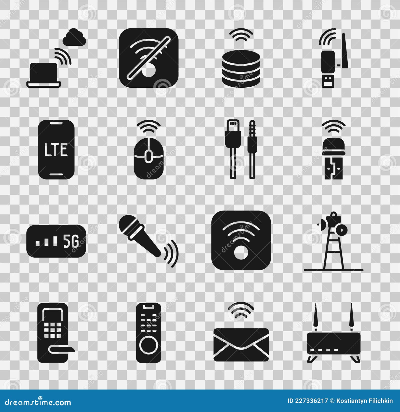 Set Router and Wi-fi Signal, Satellite Dish, Usb Wireless Adapter ...