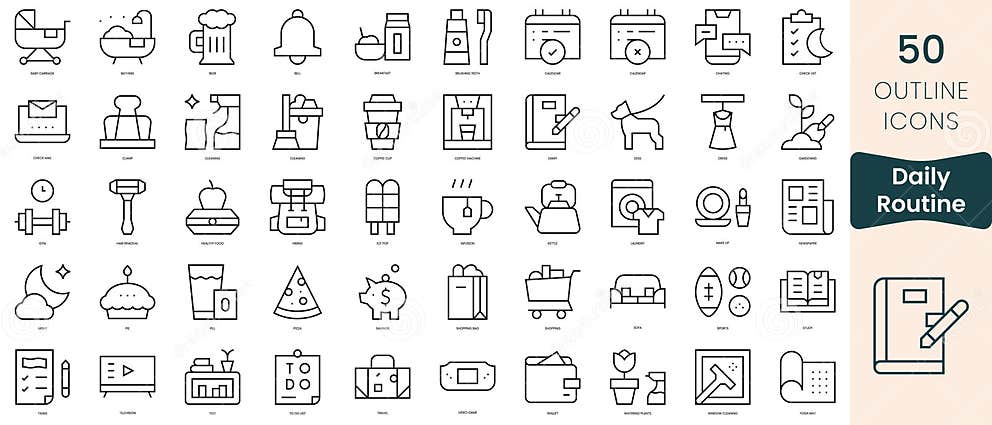 Set of daily Routine Icons. Thin Linear Style Icons Pack Stock Vector ...