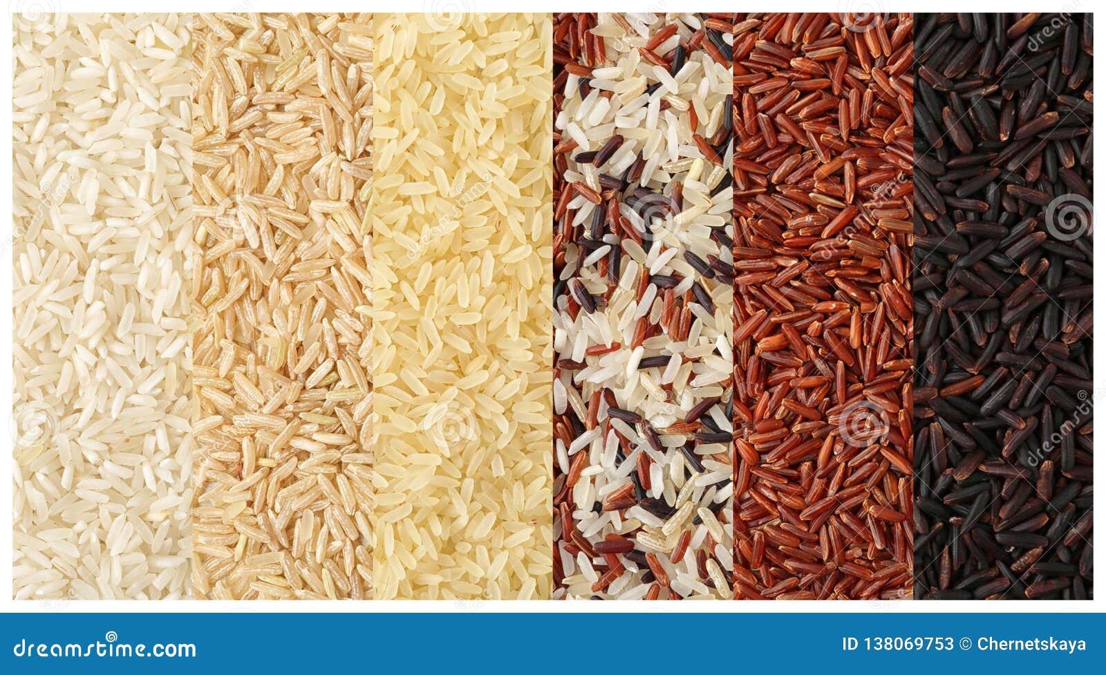 Set of Rows with Different Uncooked Rice, Closeup Stock Image - Image ...