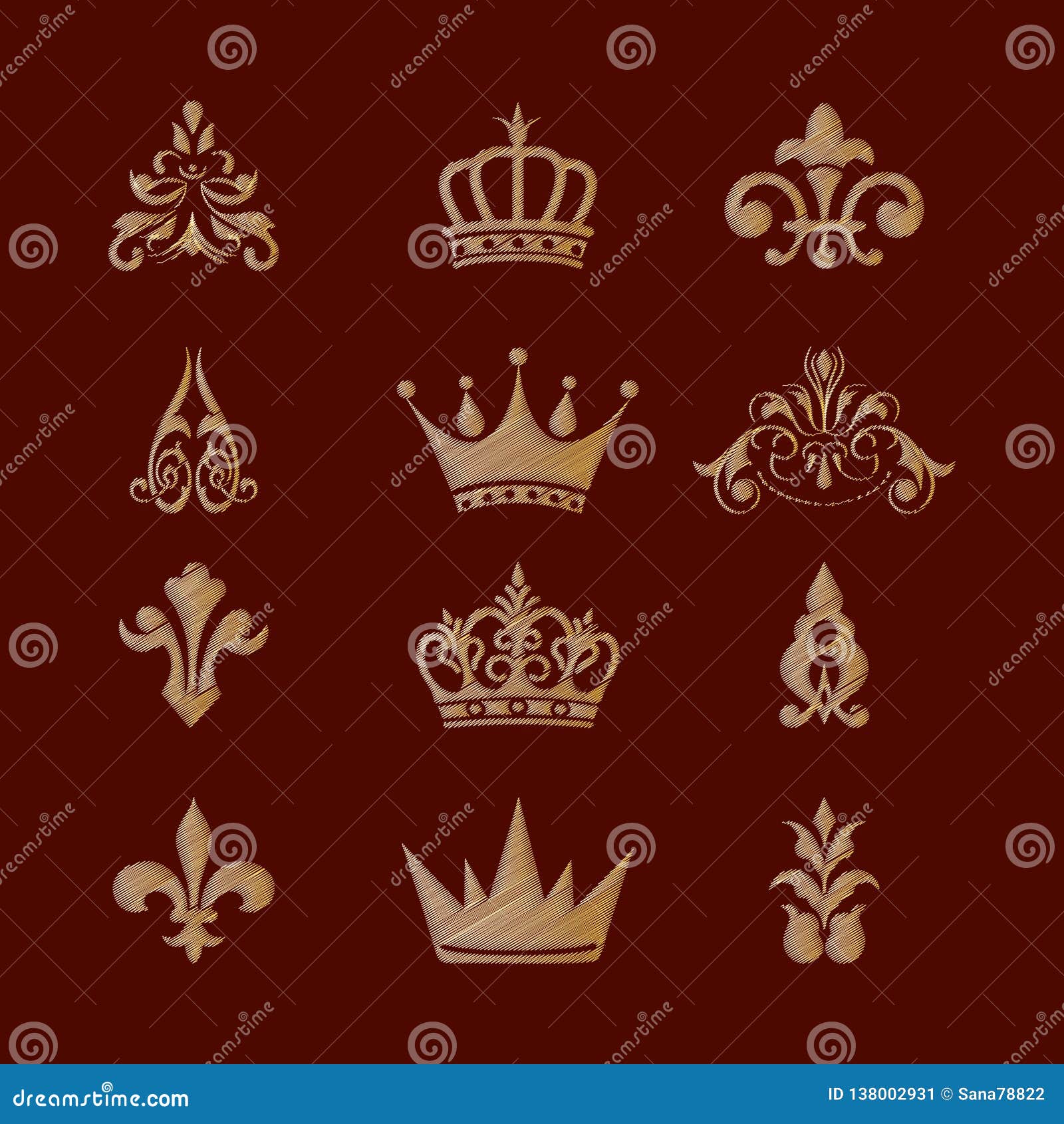 Set of Royal Symbols and Design Elements. Imitation of Embroidery Stock ...