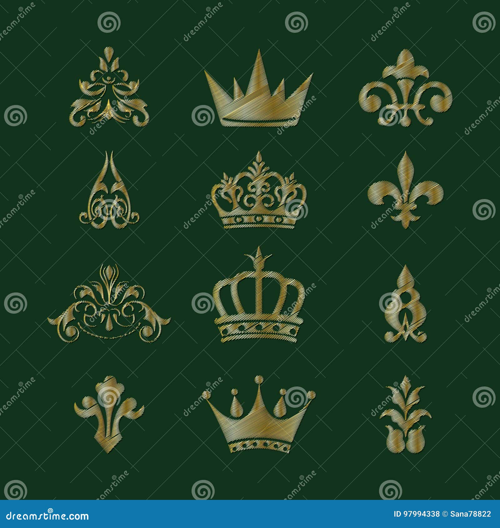Set of Royal Symbols and Design Elements. Imitation of Embroidery Stock ...