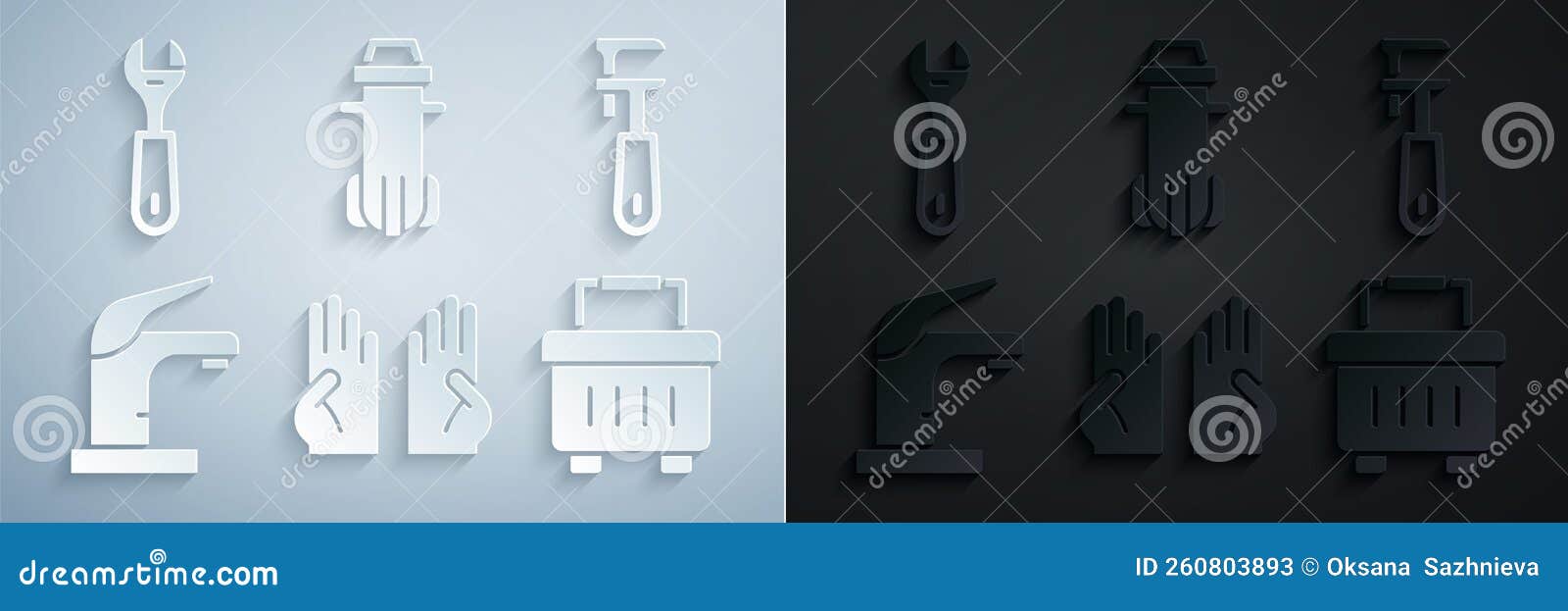 Set Rubber Gloves, Pipe Adjustable Wrench, Water Tap, Toolbox, Filter ...