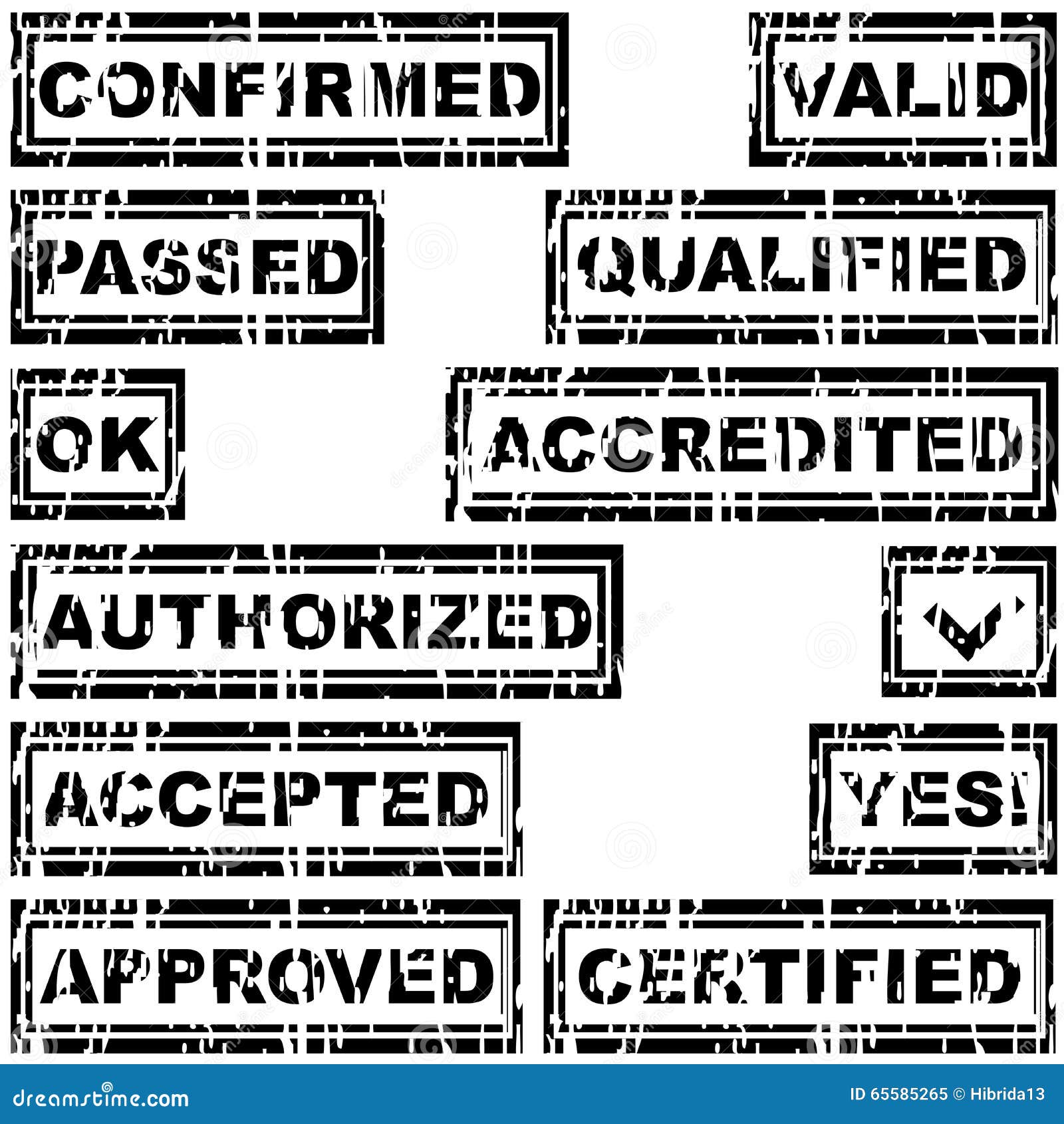 Set of Rubber Stamps with Messages Ok, Qualified, Accepted, Approved ...