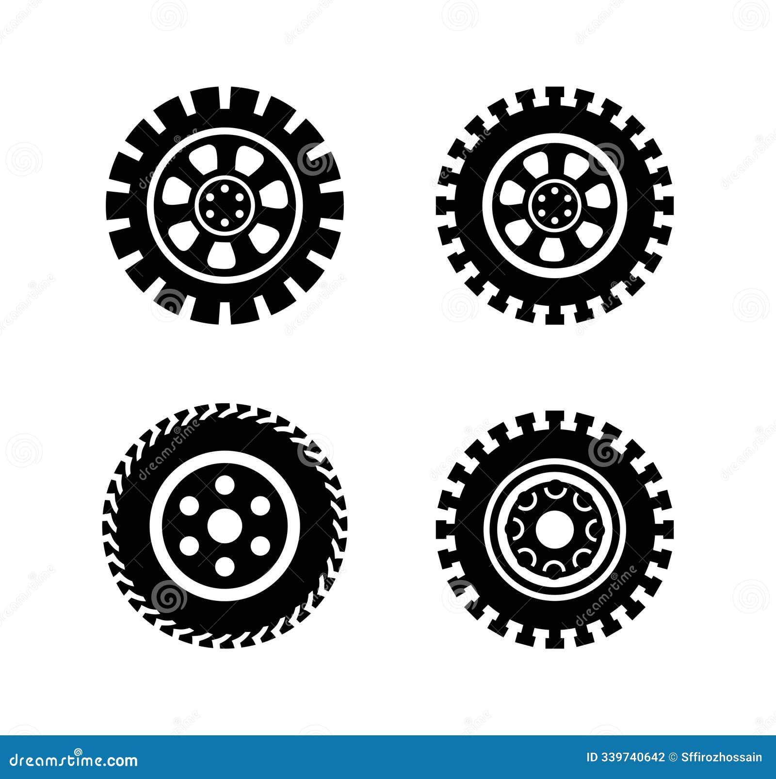 Car Wheels Icon, Tire Silhouettes, Rim Symbol, Auto Wheels Sign, Car ...