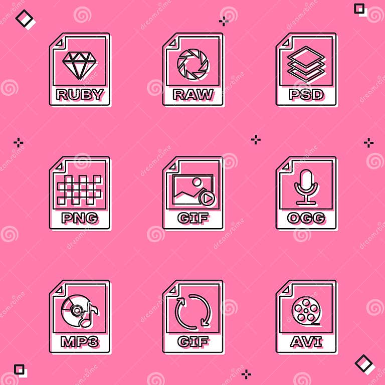 Set RUBY File Document, RAW, PSD, PNG, GIF and OGG Icon. Vector Stock ... Set RUBY File Document, RAW, PSD, PNG, GIF and OGG Icon. Vector Stock ...