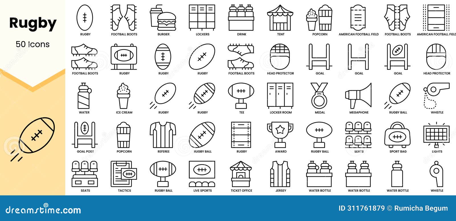 Set of Rugby Icons. Simple Line Art Style Icons Pack Stock Vector ...