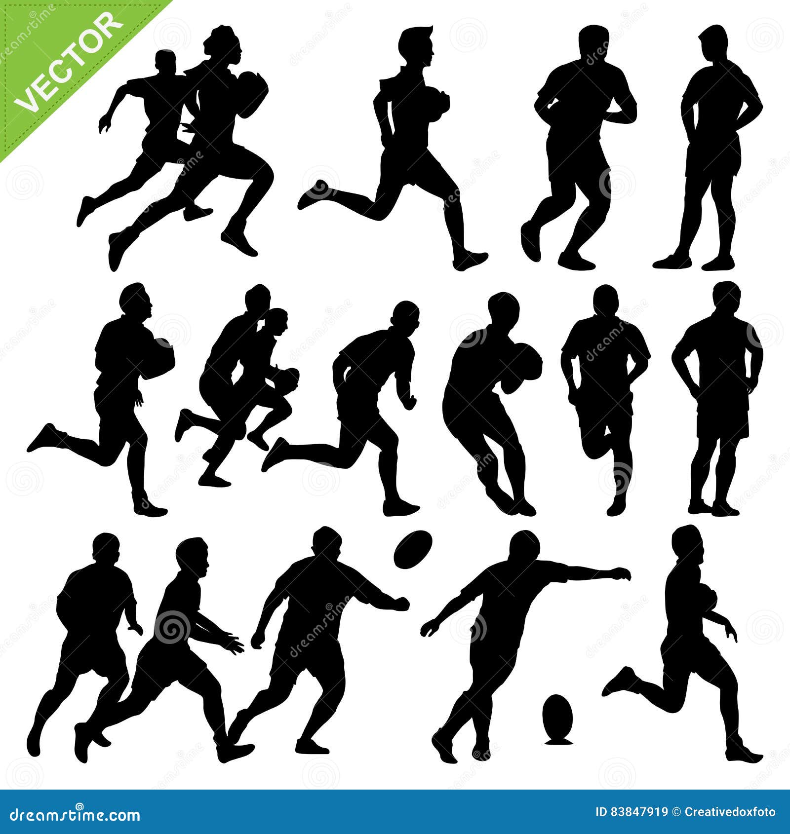 Rugby Player Silhouettes Vector Stock Vector - Illustration of football ...