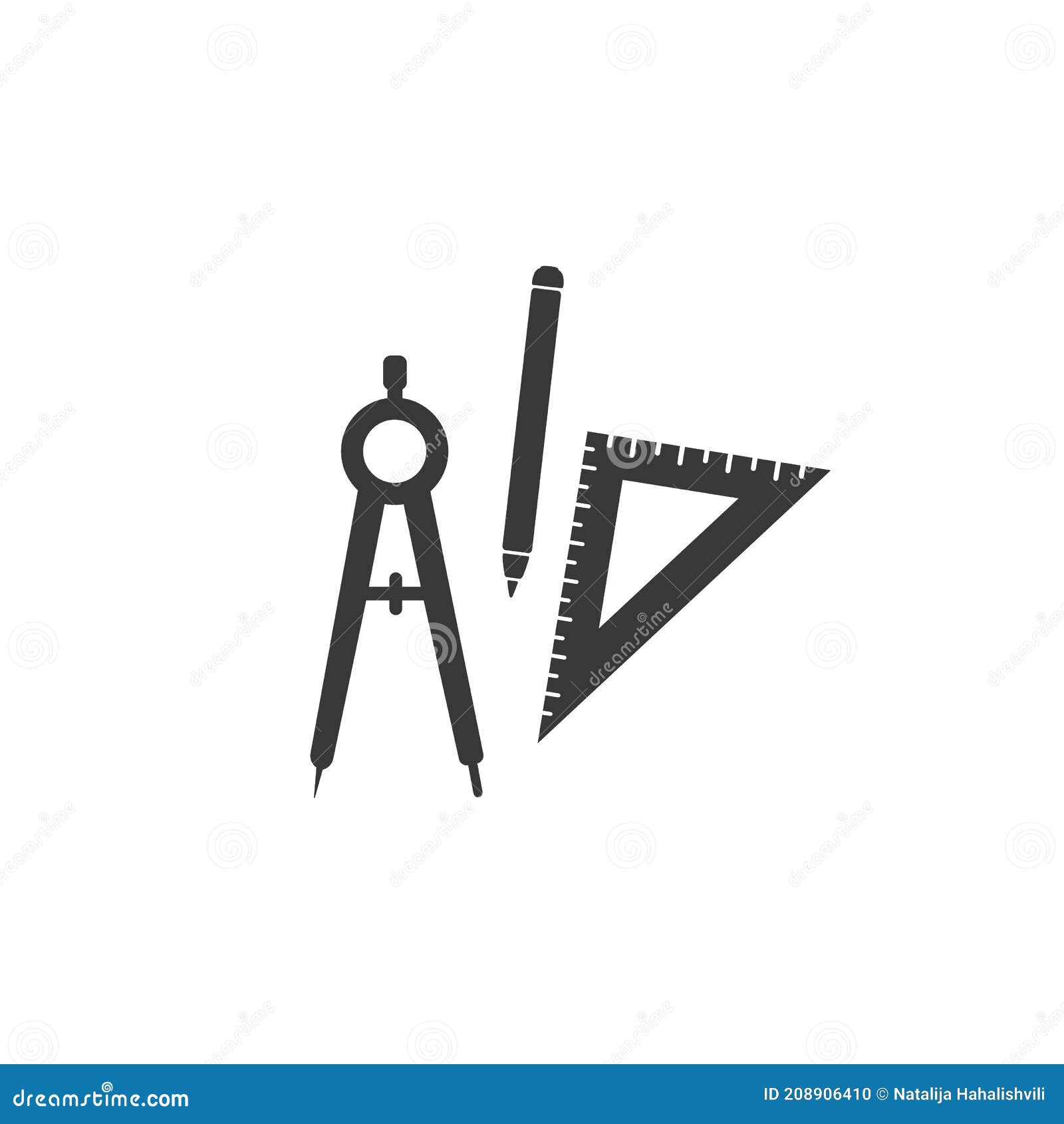 Set Of Ruler Compasses Pencil Icon In Flat Style. Vector Sign Set For ...