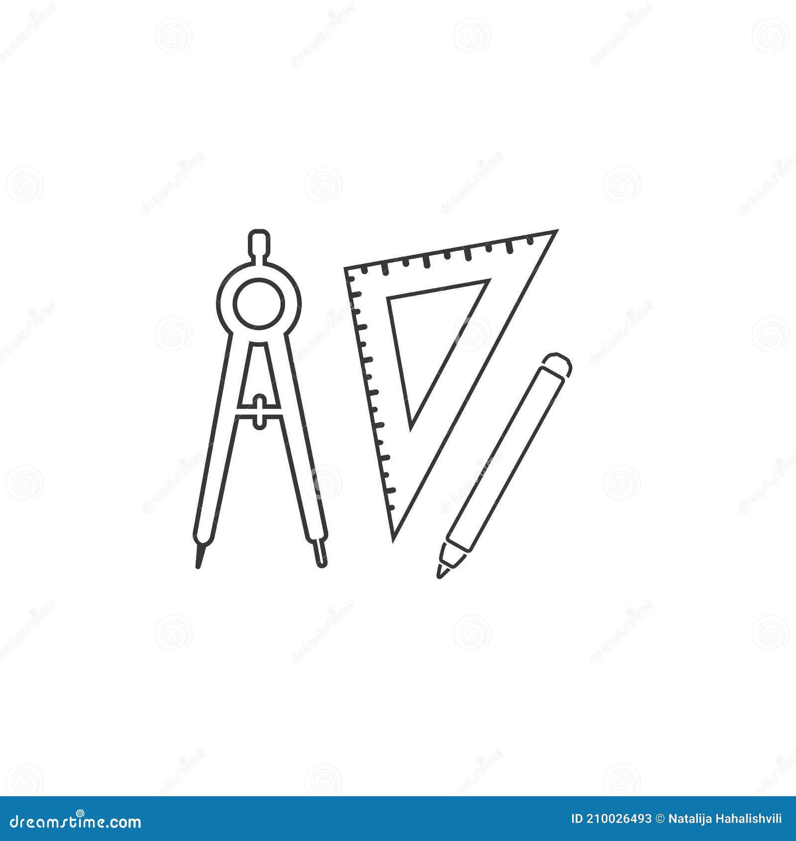 Set of Ruler Compasses Pencil Line Icon in Flat Style. Vector Sign, Set ...
