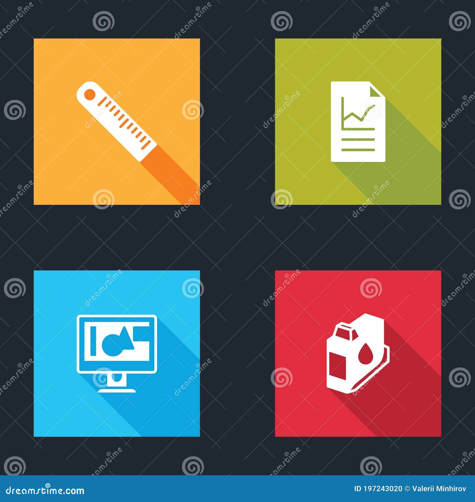 Set Ruler, Document with Graph Chart, Computer Monitor Screen and ...