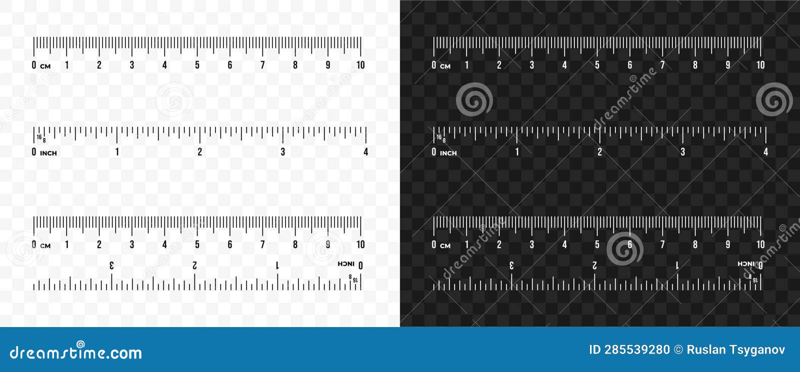 Set Of Ruler Scale 10 Cm And 4 Inch Vector Design. Inch And Centimeter ...