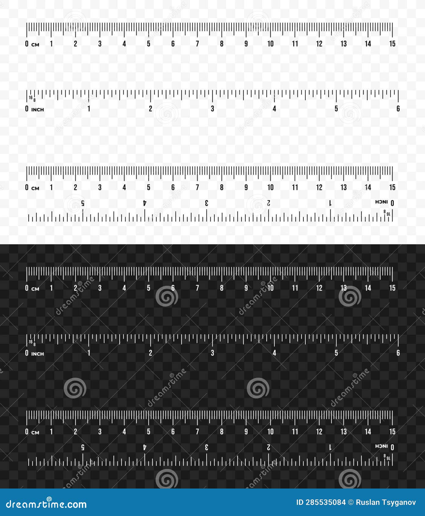 Set Of Ruler Scale 15 Cm And 6 Inch Vector Design. Inch And Centimeter ...
