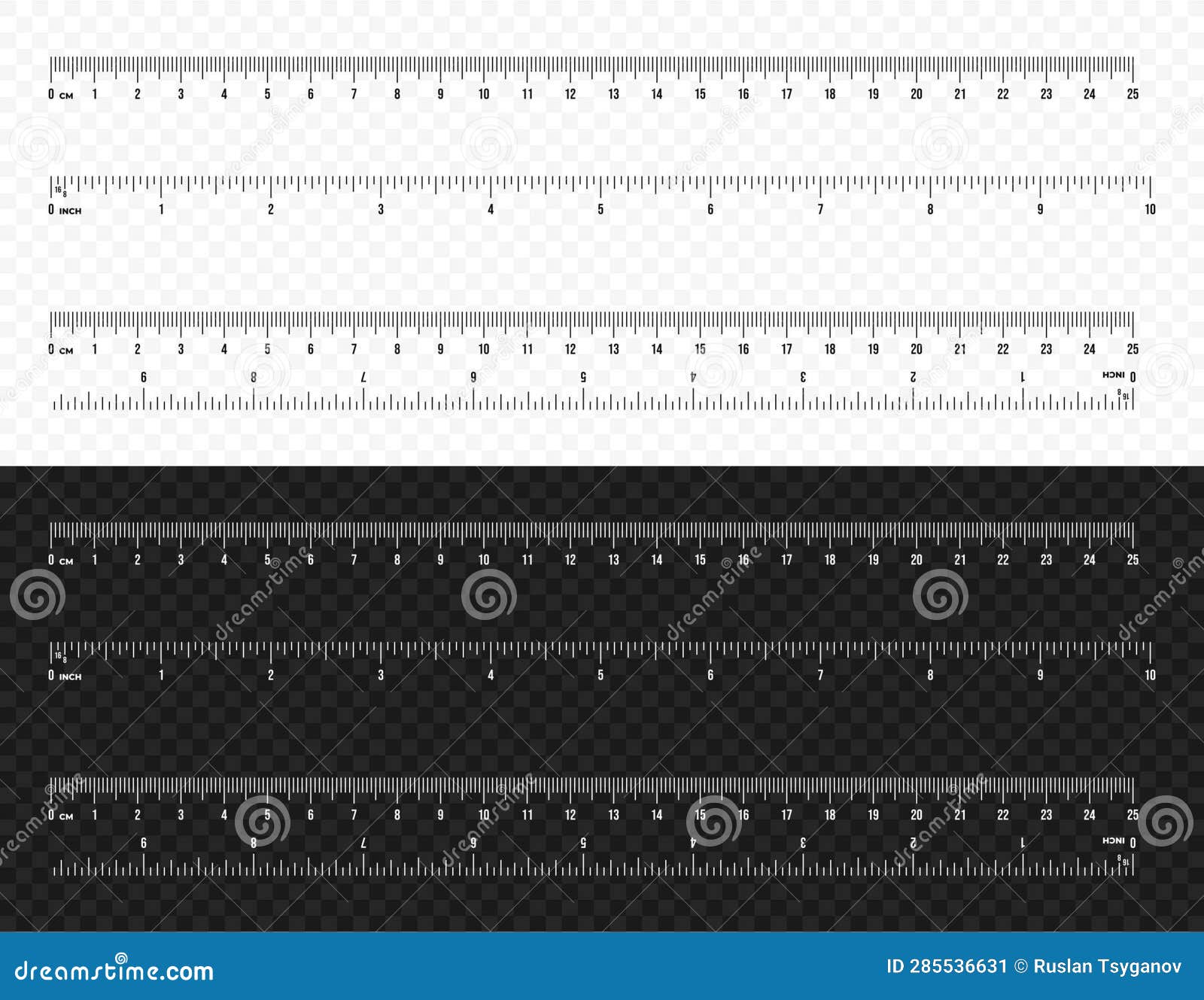 Set of Ruler Scale 25 Cm and 10 Inch Vector Design. Inch and Centimeter ...