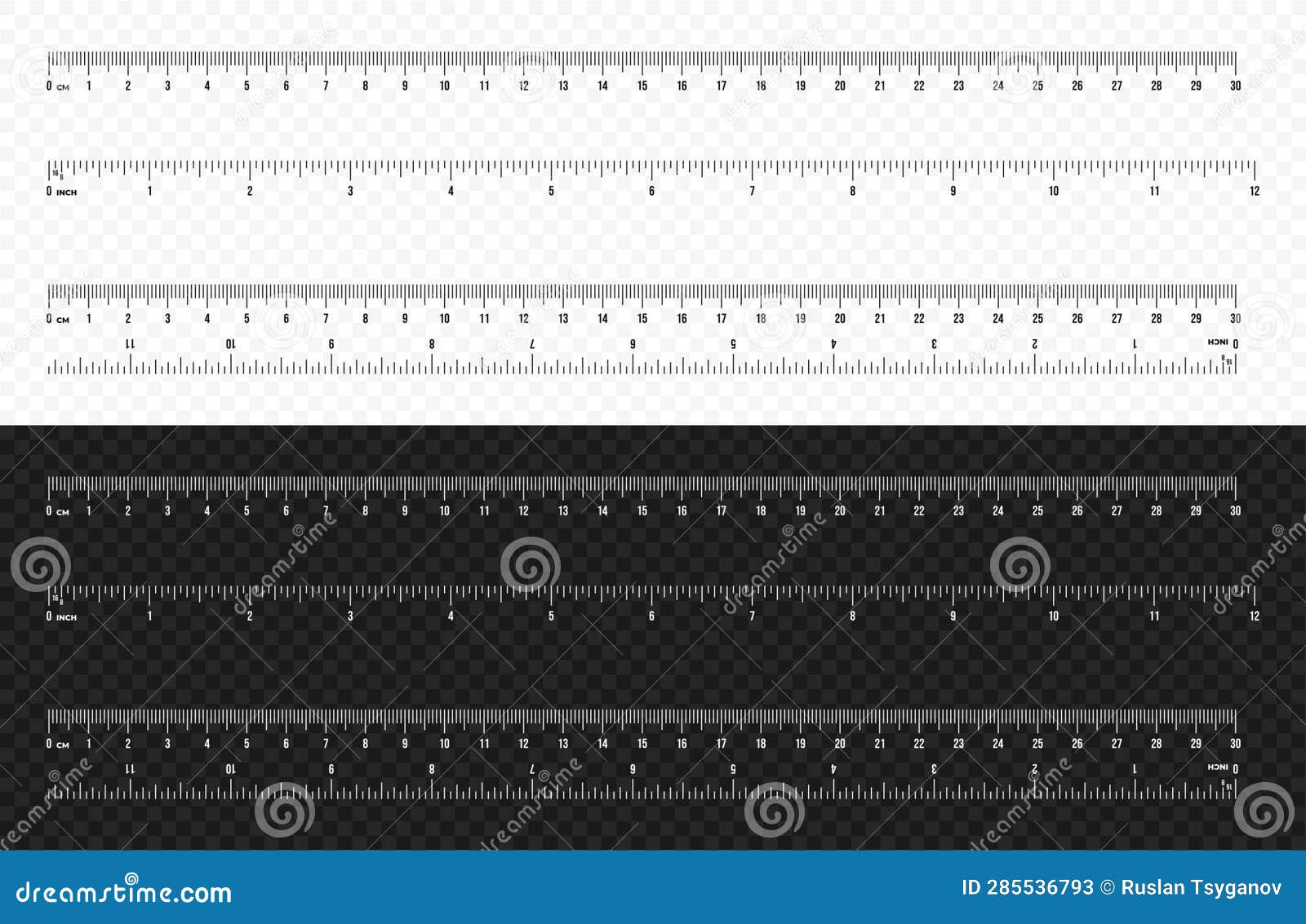 Set Of Ruler Scale 8 Cm And 3 Inch Vector Design. Inch And Centimeter ...