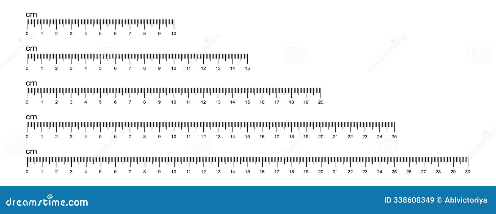 Set of Ruler Scales with 10, 20, 25 and 30 Centimeters Markup Isolated ...