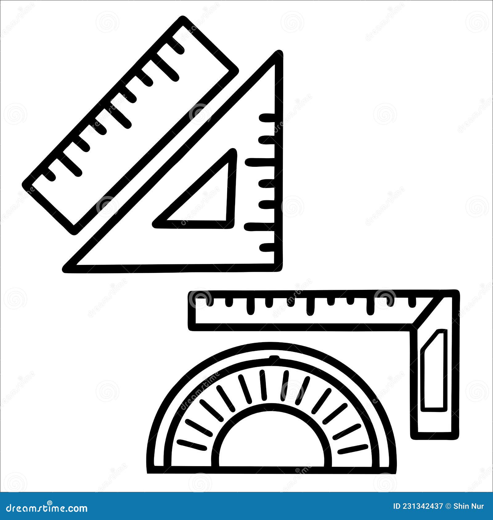 Ruler Triangle Hand Drawn In Doodle Style. Scandinavian Simple ...