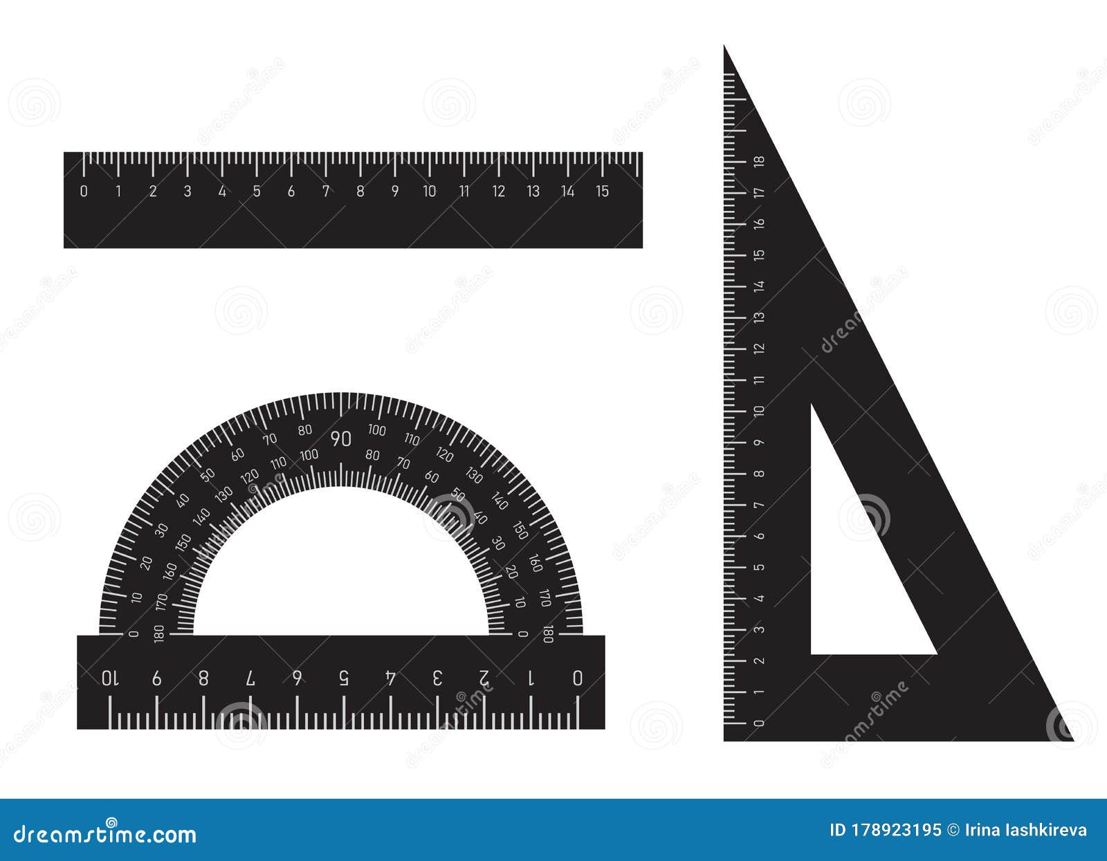 A Set of Rulers. Ruler, Triangular Ruler and Protractor. Isolated on ...