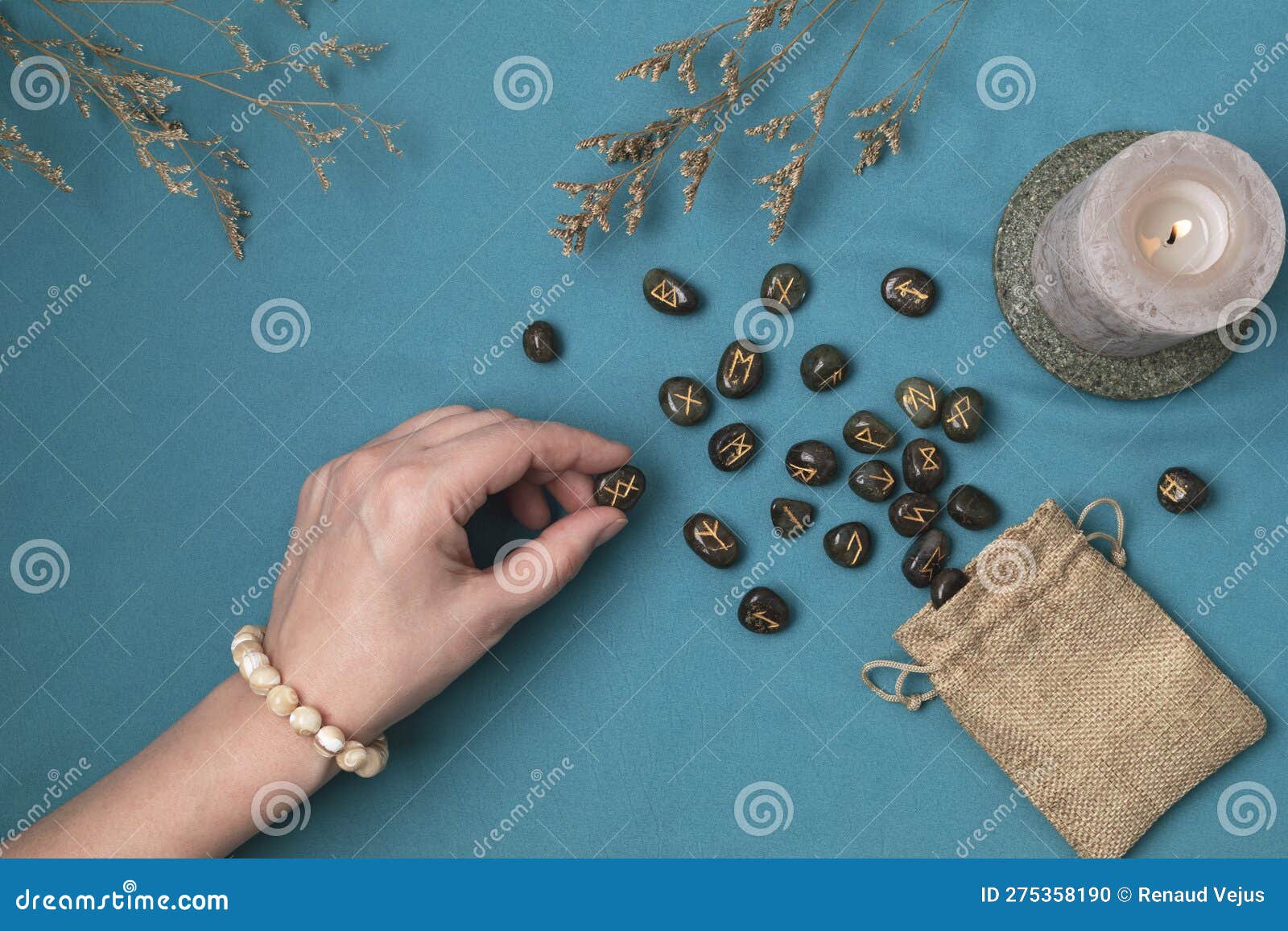 Set of Rune Stones for Divination and Fortune Telling Stock Photo ...
