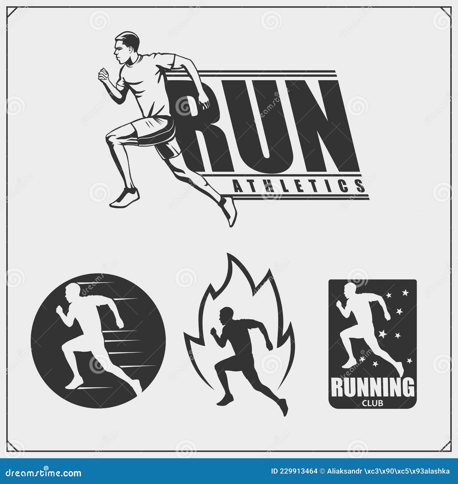 Set of Running Club Labels, Emblems and Design Elements. Silhouettes of ...