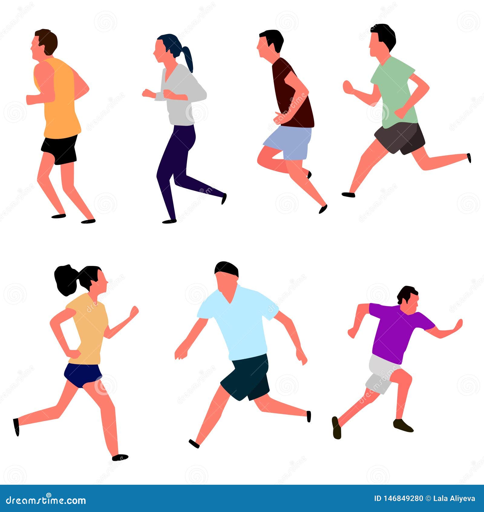 Set of Running People. Vector. Stock Vector - Illustration of marathon ...