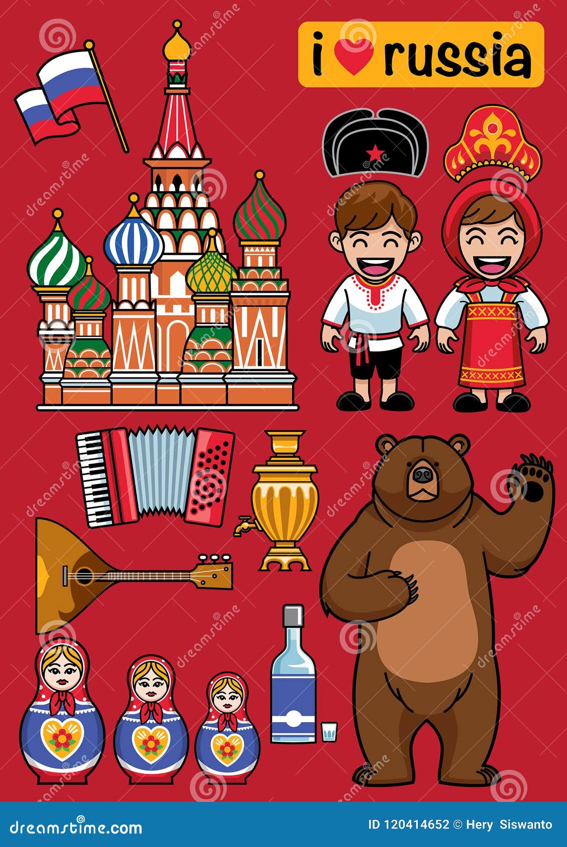 Set of Russian Cartoon Design Objects Stock Vector - Illustration of ...