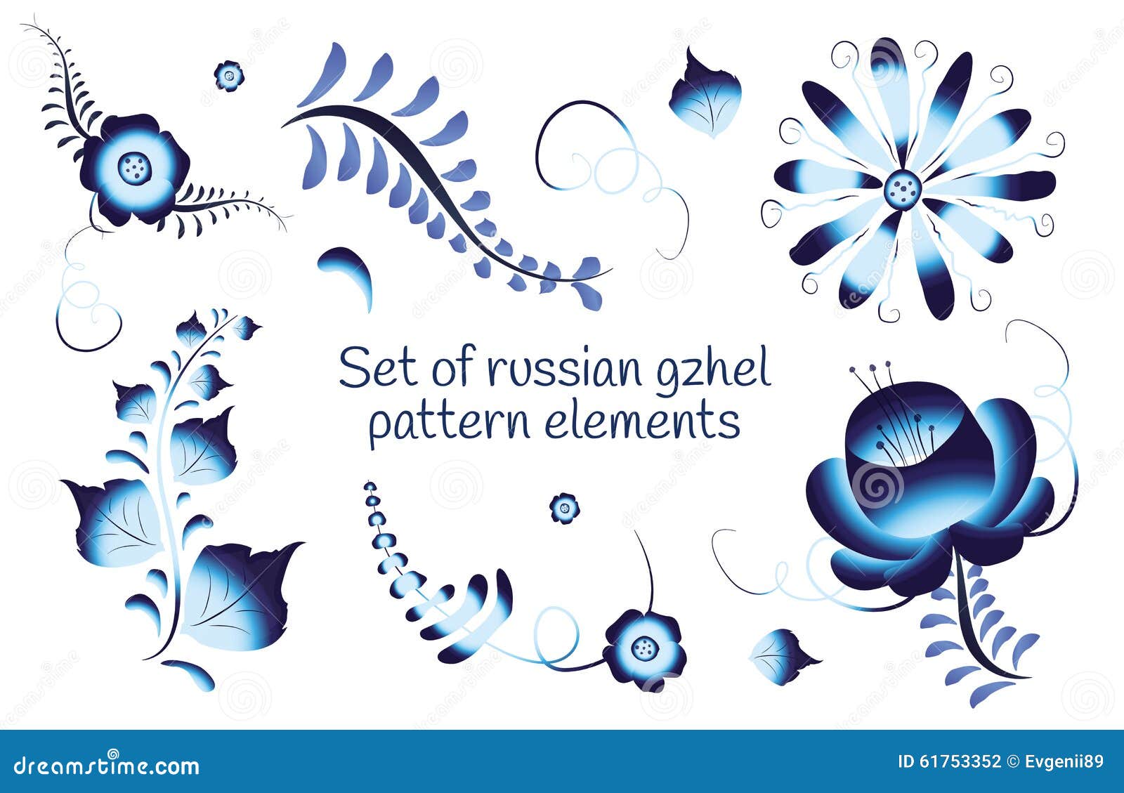 Set of Russian Gzhel Elements Stock Vector - Illustration of blue ...