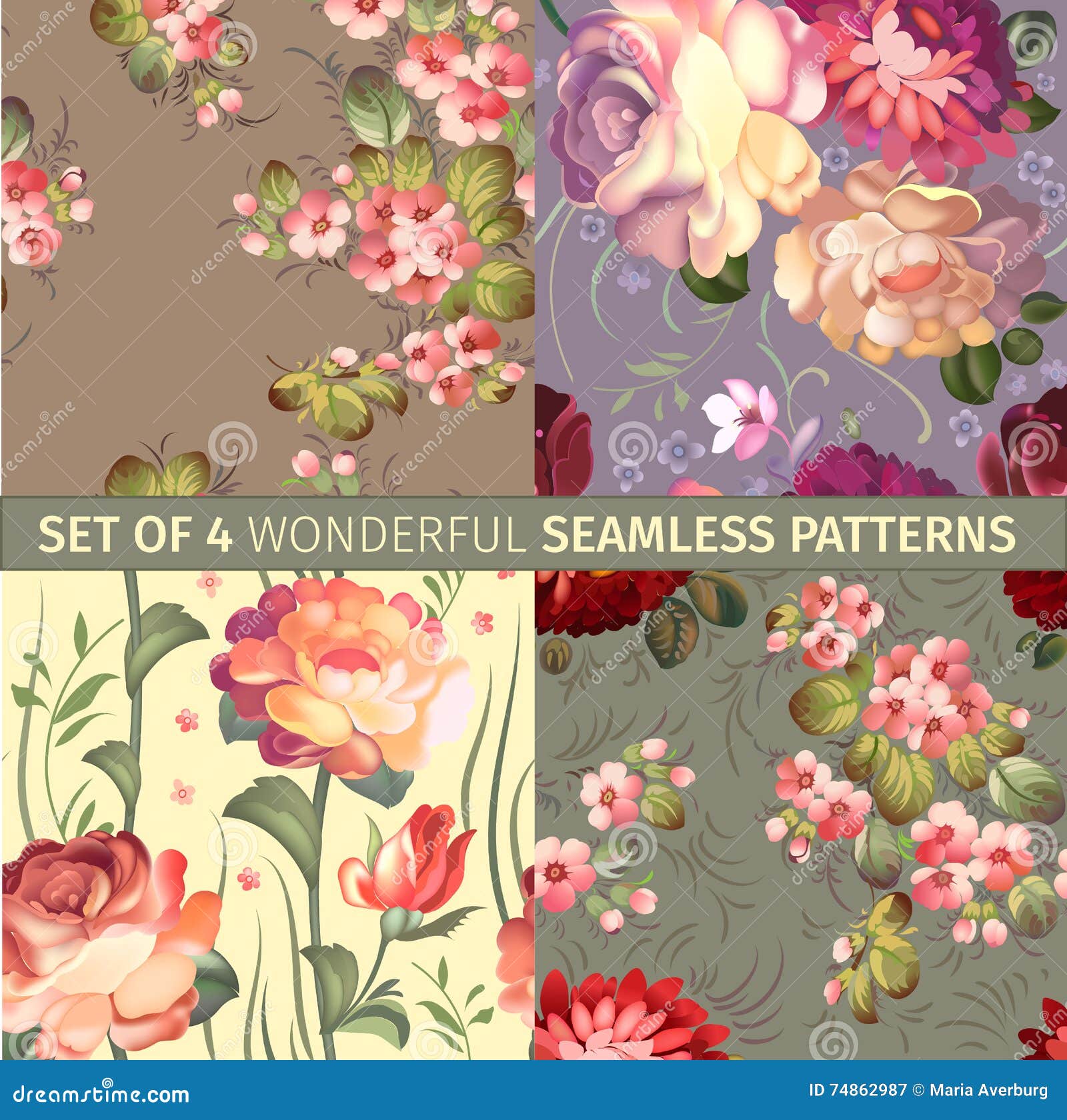 Set of Russian Seamless Patterns with Flowers Stock Illustration ...