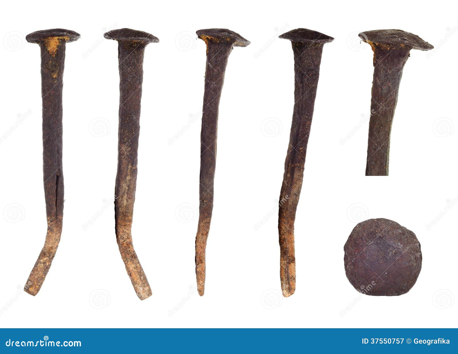 Set of Rusty Old Big Nails on White Background. Stock Image - Image of ...