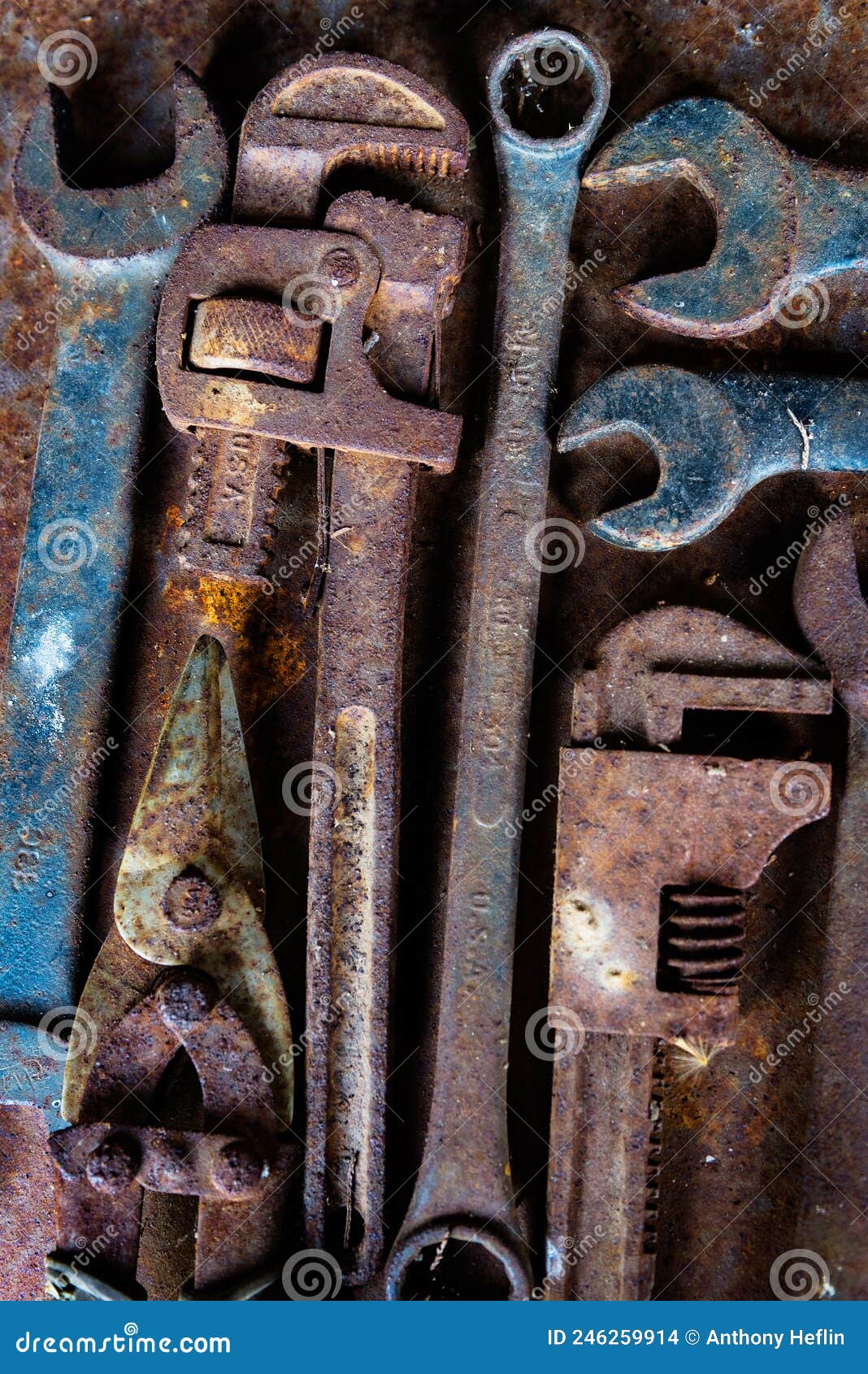 Set of rusty old tools stock photo. Image of farmstead - 246259914