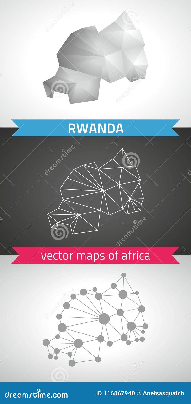 Rwanda Collection Of Vector Design Modern Maps, Gray And Black And ...