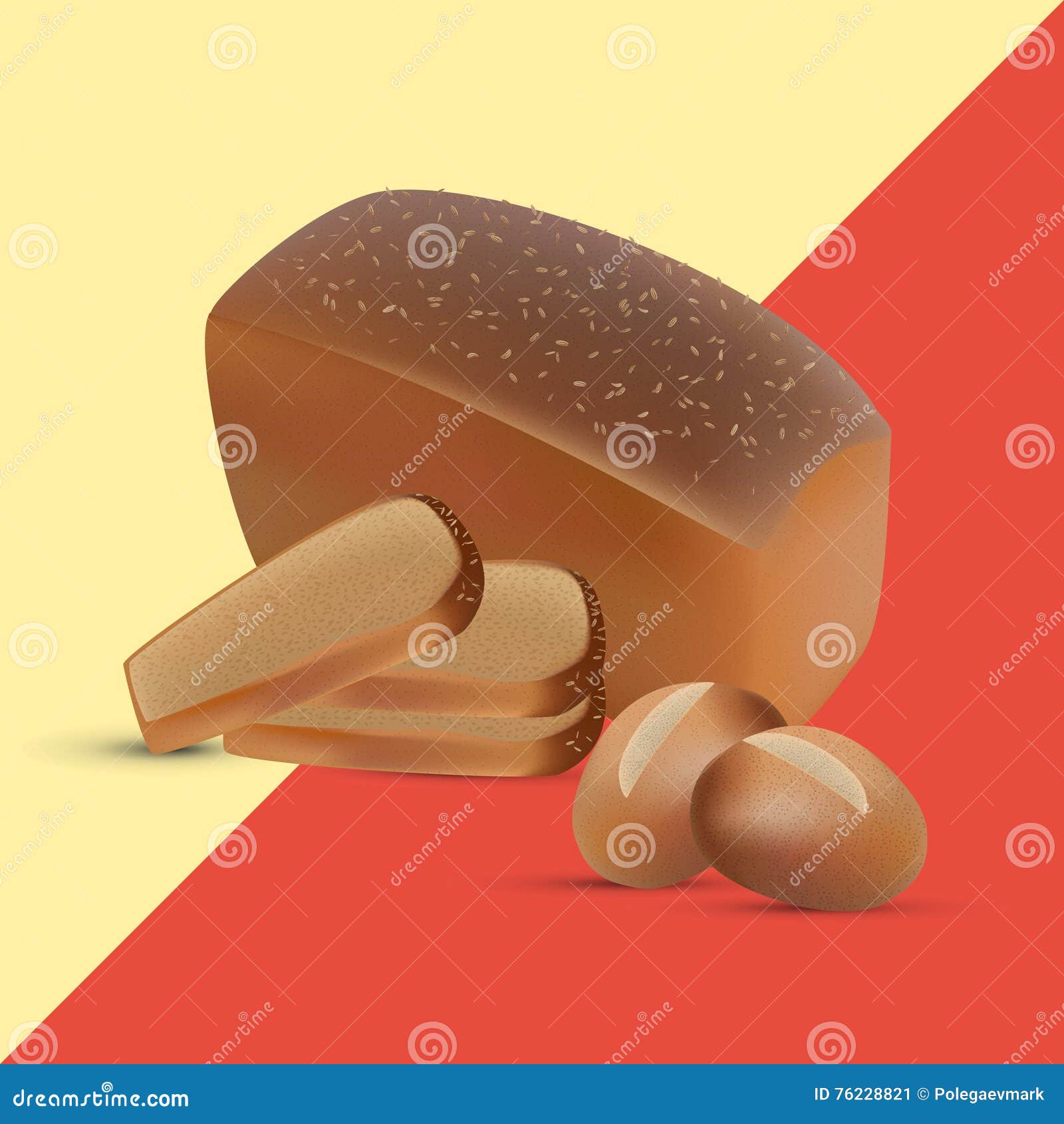 Set Of Rye And Wheat Sliced Bread And Crusty Buns. Bakery Products ...