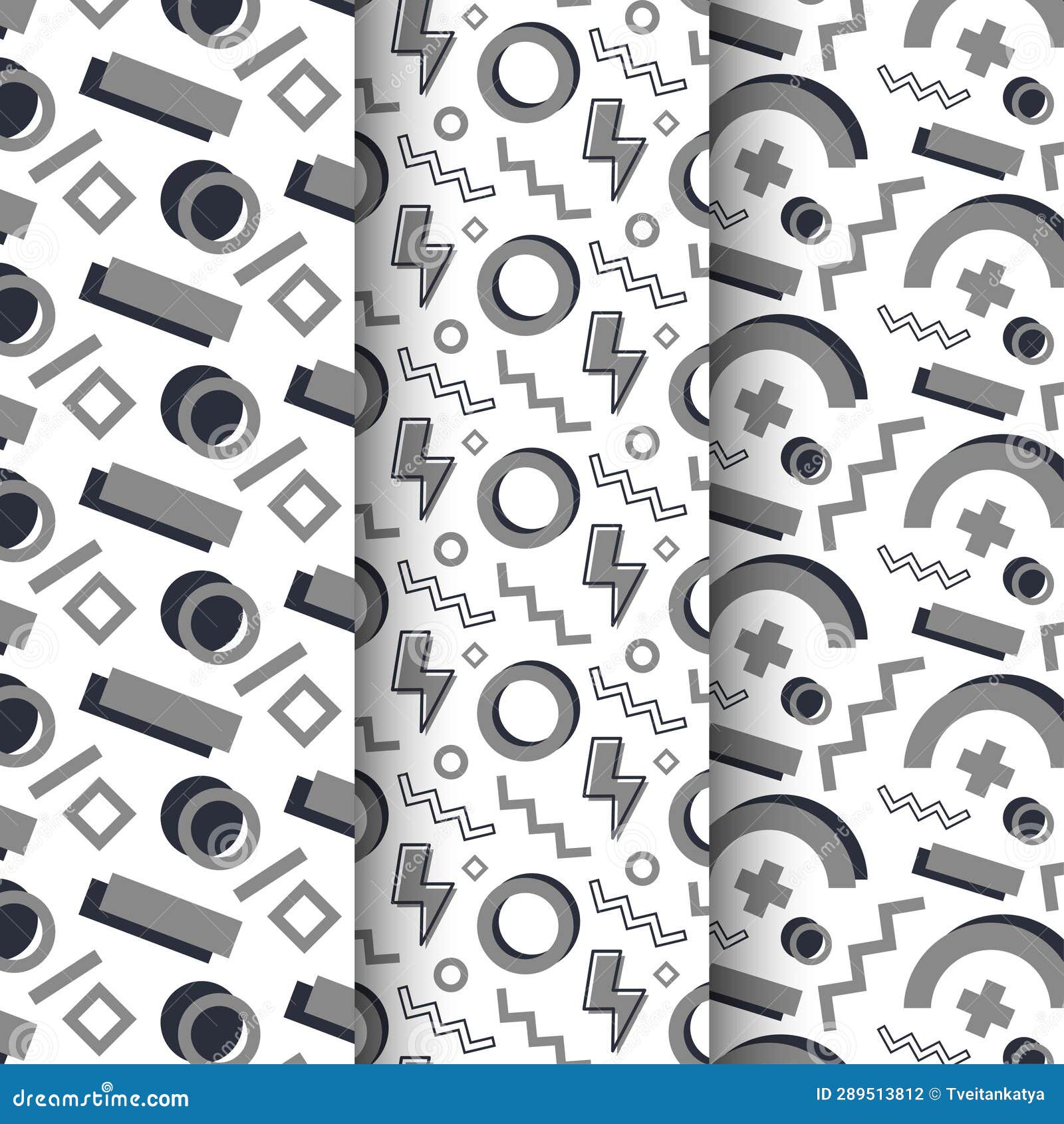 Set of 90s Abstract Monochrome Pattern. Vector Illustration with ...