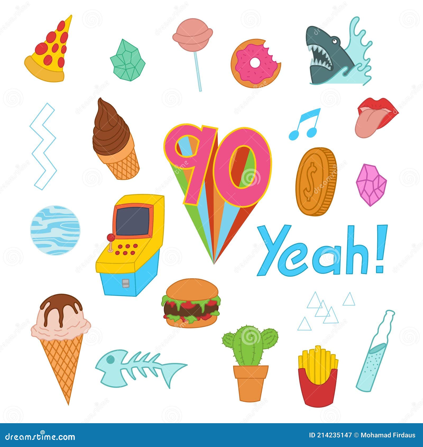 A set of 90s doodles art stock illustration. Illustration of bite ...